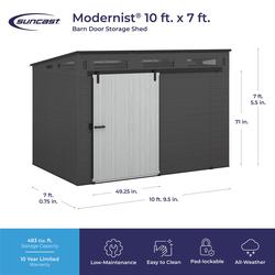 Suncast® Modernist 10 x 7 x 7 Barn Door Outdoor Resin Storage Shed at ...