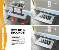 Suncourt® White Flush Fit Smart Register Booster Fan with Adaptor Plate ...