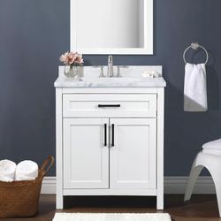Tuscany® Ravenna 30"W x 22"D White Vanity and Natural Carrara Marble ...