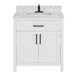 Tuscany® Ravenna 30"W x 22"D White Vanity and Natural Carrara Marble ...