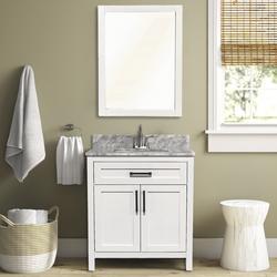 Tuscany® Ravenna 30"W x 22"D White Vanity and Natural Carrara Marble ...