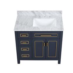 Tuscany® Tirana 36"W x 22"D Blue Vanity and Carrara Marble Vanity Top ...