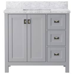 Tuscany® Rio 36"W x 22"D Gray Vanity and White Carrara Marble Vanity ...