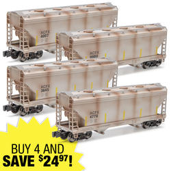 4-Piece O Gauge Weathered Gray ACF 2-Bay Covered Hopper Dealer Pack at ...