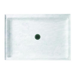 Swanstone™ 48"W x 32"D Ice Single Threshold Shower Base with Center ...
