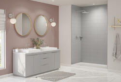 Swanstone™ Modern Subway Tile™ 62"W x 84"H Ash Gray Shower Surround ...