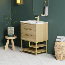 Swiss Madison Carre 24"W x 18"D Oak Vanity and Glossy White Vanity Top ...