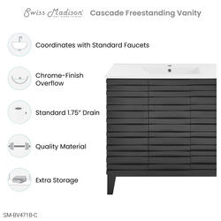 Swiss Madison Cascade 36"W x 18"D Black Vanity and Glossy White Vanity ...