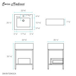 Swiss Madison Beau 24"W x 20"D Oak and Gold Vanity and Calacatta White ...