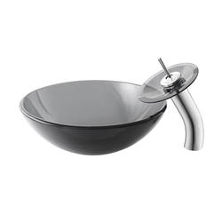 Swiss Madison Cascade 17"W Black Round Glass Vessel Sink with Faucet at ...