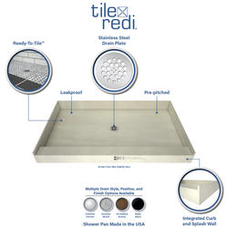 Tile Redi® Redi Base® 48"W x 34"D Single Curb Shower Pan with Polished ...