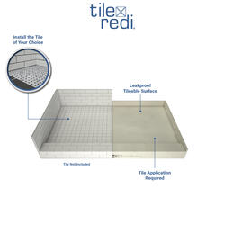 Tile Redi® WonderFall Trench™ 60"W x 48"D Single Curb Shower Pan with ...