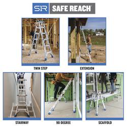 Safe Reach® 15ft Aluminum Multi-Position Ladder with Project Top - 300 ...