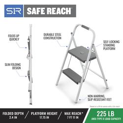 Safe Reach® 2-Steel Compact Step Stool - 225 lb. Type II Load Rating at ...
