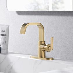 Ultra Faucets Ardua One-Handle Brushed Gold Bathroom Sink Faucet at ...