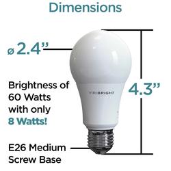 Viribright 60 Watt Equivalent Frosted Dimmable A19 E26 Daylight LED ...