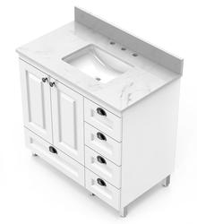 Winette® 37"W x 22"D Carrara White Engineered Stone Vanity Top with ...