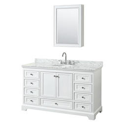 Wyndham Collection® Deborah 60"W x 22"D White Vanity and White Carrara ...