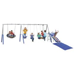 XDP Fun Always 6 Activity Galvanized Metal Swing Set with Water Slide ...
