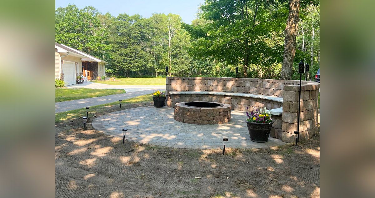 Patio Fire Pit with Oaklyn Bench - Project by Drew at Menards®