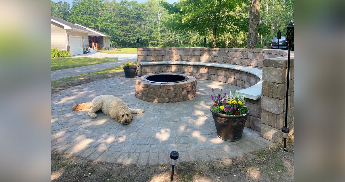 Patio Fire Pit with Oaklyn Bench - Project by Drew at Menards®