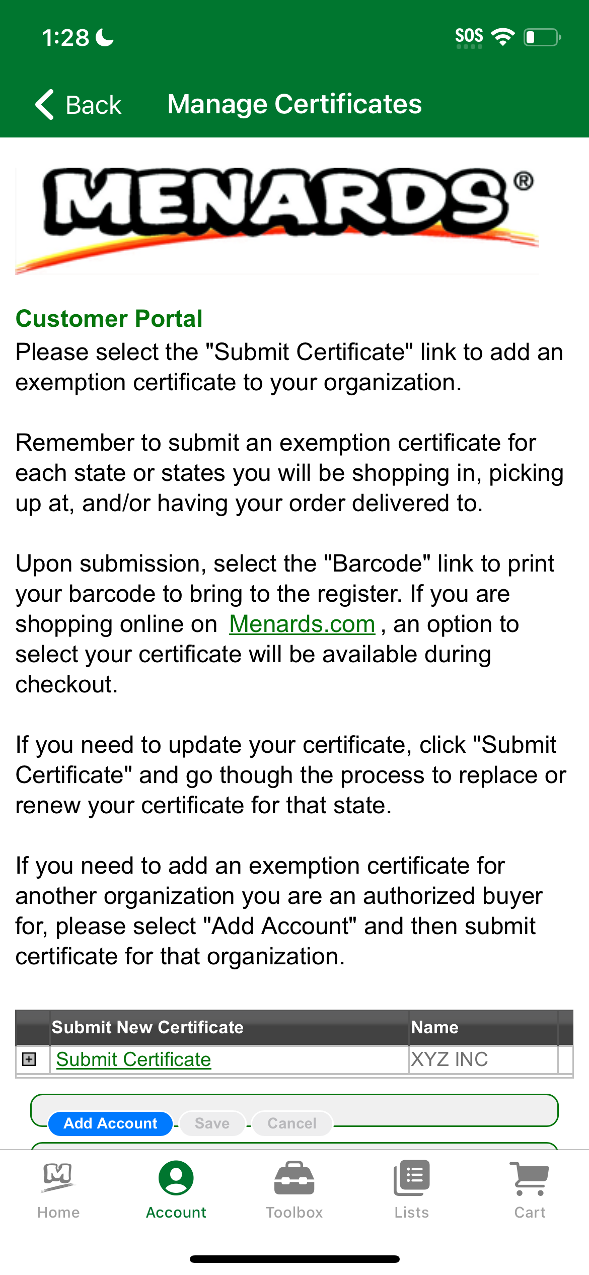 Tax Exempt at Menards®